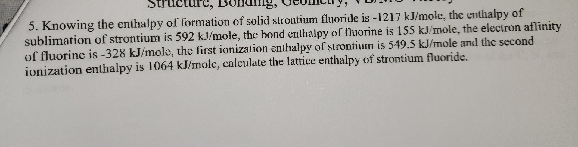 Solved Knowing the enthalpy of formation of solid strontium | Chegg.com