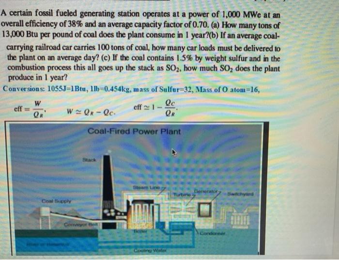 Solved A certain fossil fueled generating station operates | Chegg.com