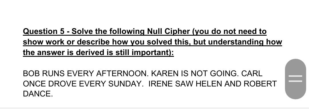 Solved Question 5 - Solve the following Null Cipher (you do | Chegg.com