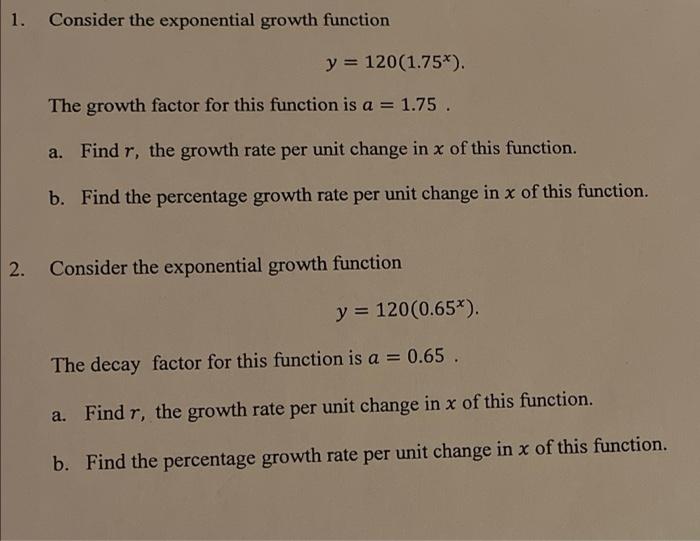 Solved Consider the exponential growth function y = | Chegg.com