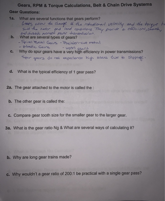 Solved Gears, RPM & Torque Calculations, Belt & Chain Drive | Chegg.com