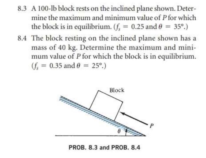 Solved 8.3 A 100-lb block rests on the inclined plane shown. | Chegg.com