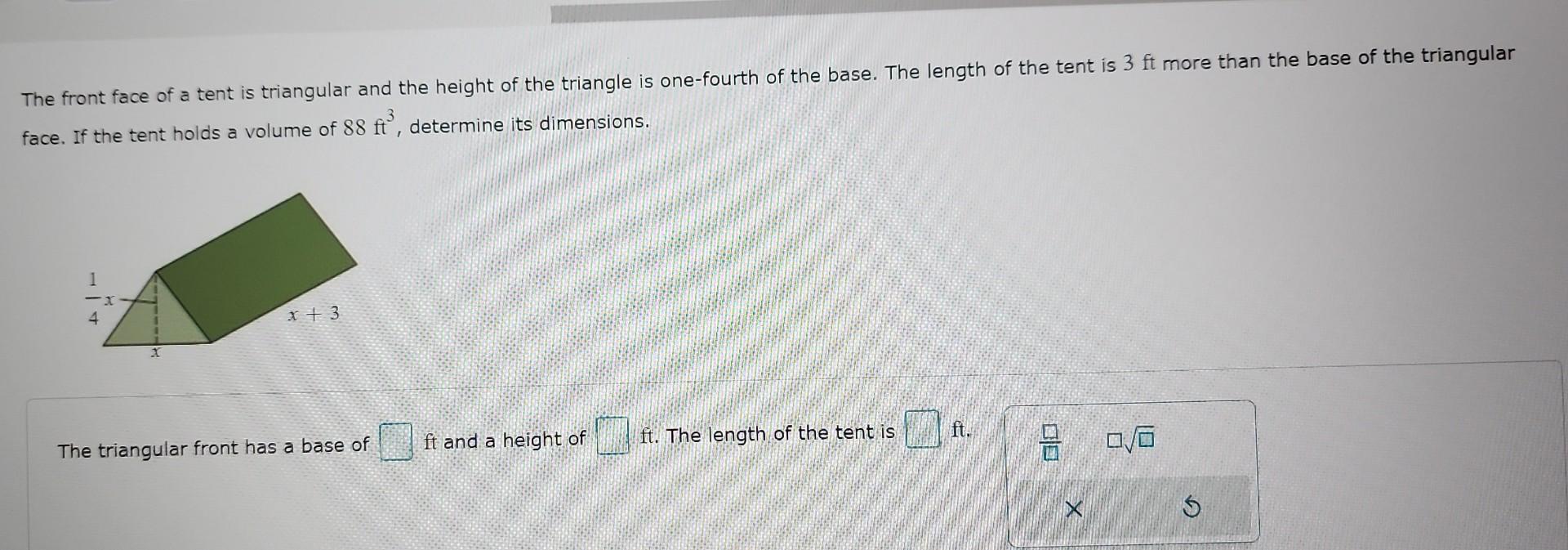 Solved The front face of a tent is triangular and the height | Chegg.com