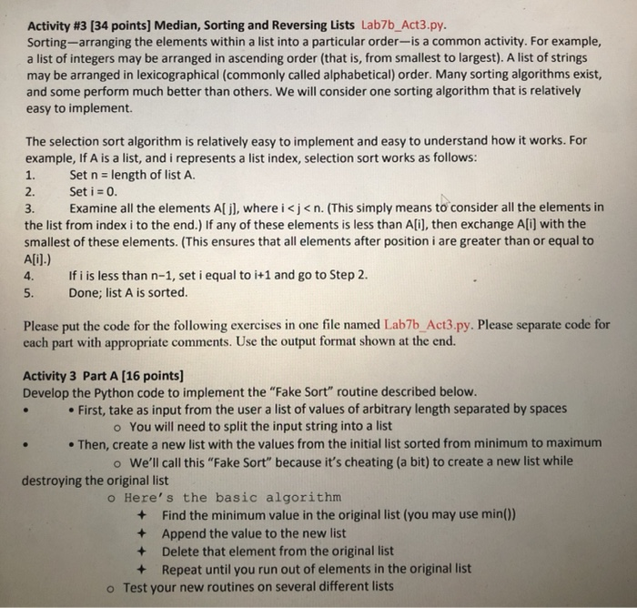 Solved Activity 3 34 Points Median Sorting And Reversing 