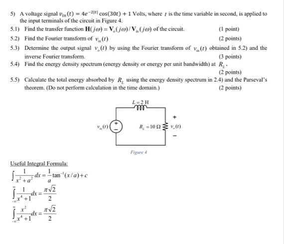 Solved A voltage signal vin (t)=4e-2|t|cos(30t) 1 ﻿Volts, | Chegg.com