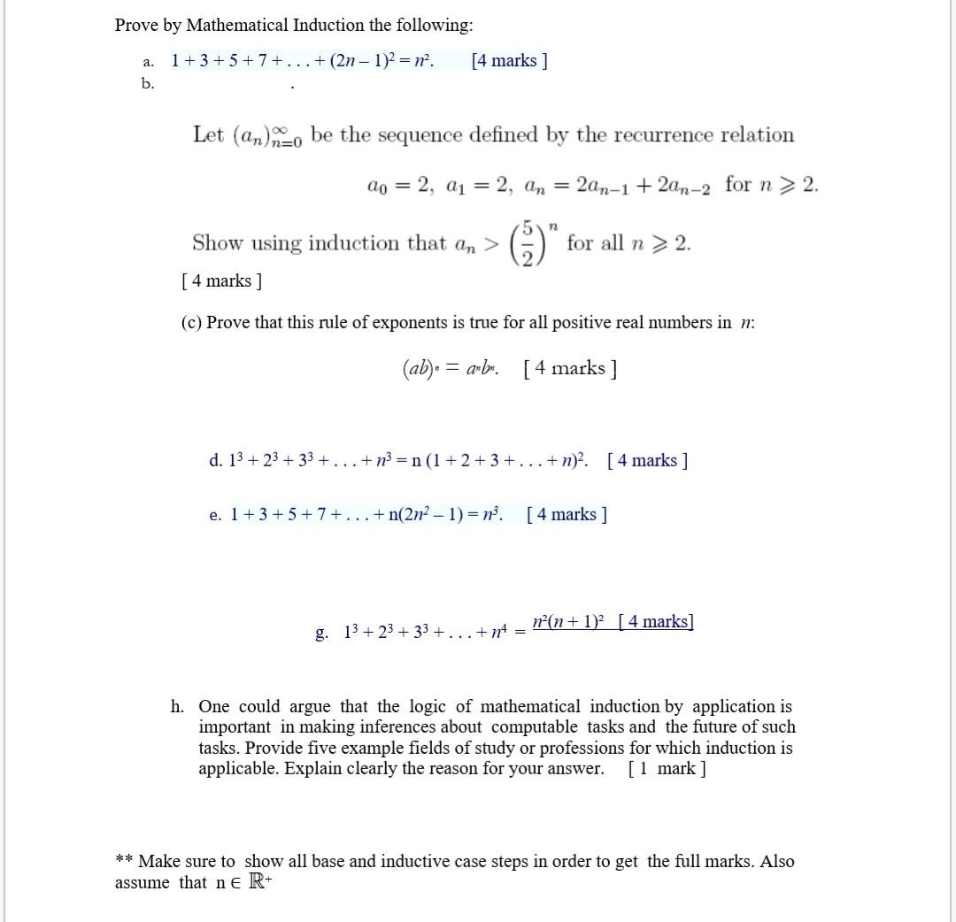 Solved Prove by Mathematical Induction the following: a. | Chegg.com