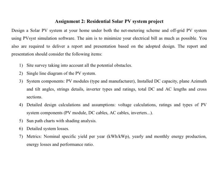 Solved Assignment 2: Residential Solar PV system project | Chegg.com