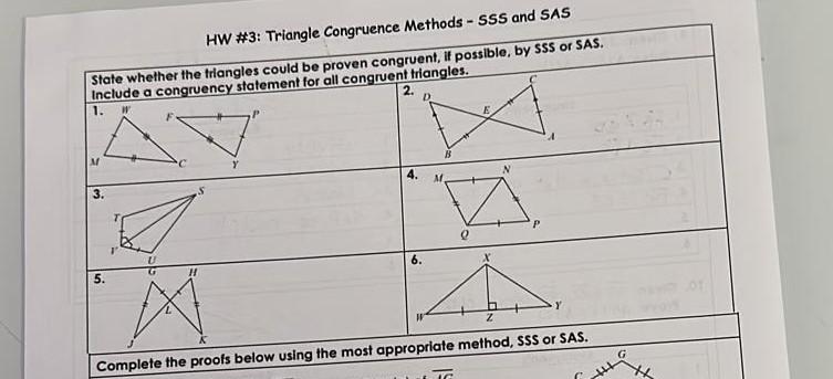 Solved HW \#3: Triangle Congruence Methods - SSS and SAS | Chegg.com