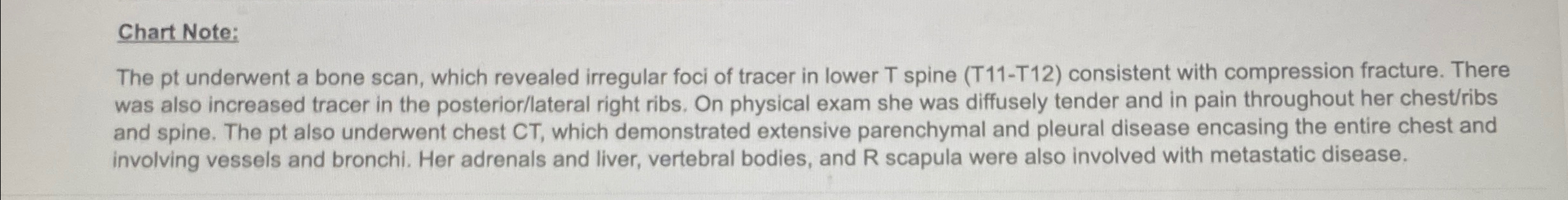 Solved Chart Note:The pt underwent a bone scan, which | Chegg.com