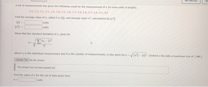 Solved MY NOTES A set of measurements has given the | Chegg.com
