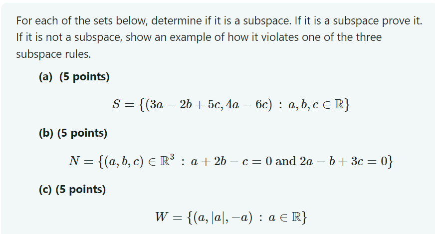 Solved For each of the sets below, determine if it is a | Chegg.com