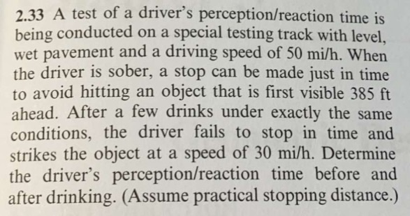 Solved 2.33 A test of a driver's perception/reaction time is | Chegg.com