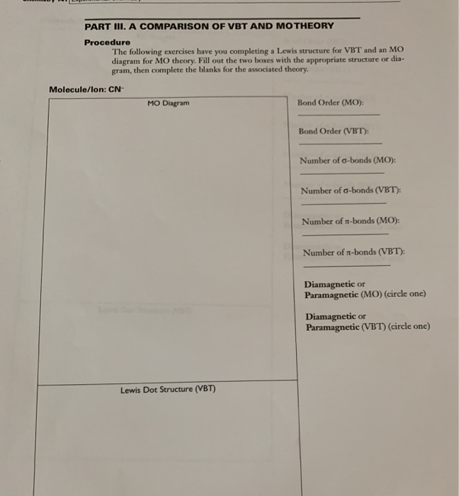 Solved PART III. A COMPARISON OF VBT AND MOTHEORY Procedure | Chegg.com