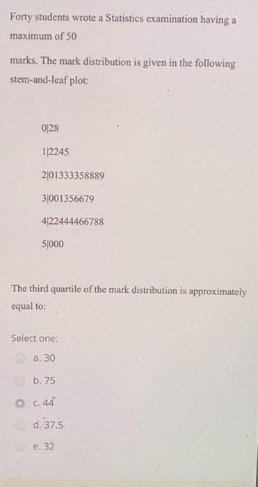 Solved Forty students wrote a Statistics examination having | Chegg.com