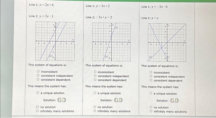 Solved Line 1: y = 2x+4 Line 2: y=2x-1 L2 LI 4 6. This | Chegg.com
