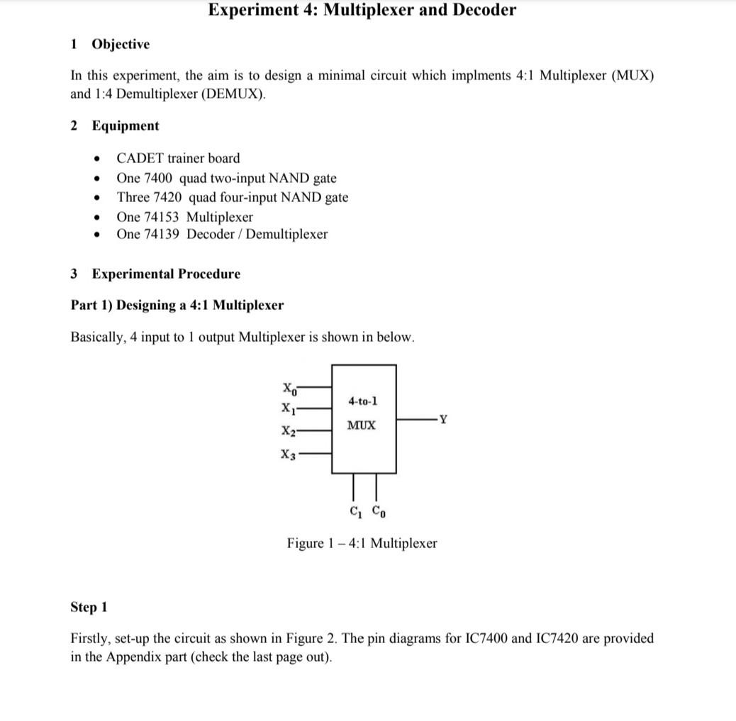 Solved Experiment 4: Multiplexer and Decoder 1 Objective In | Chegg.com