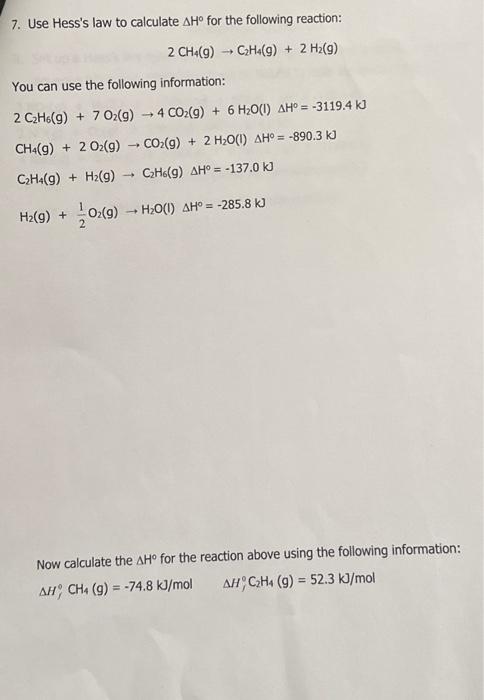 Solved 7. part a- Use Hess's law to calculate AH° for the | Chegg.com