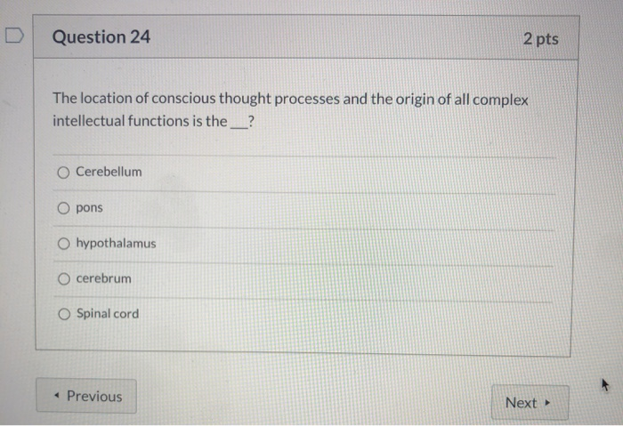 Solved D Question 24 2 pts The location of conscious thought | Chegg.com