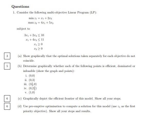 Solved 1. Consider the following multi-objective Linear | Chegg.com