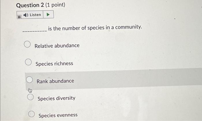 Solved Question 2 (1 point) Listen Relative abundance | Chegg.com