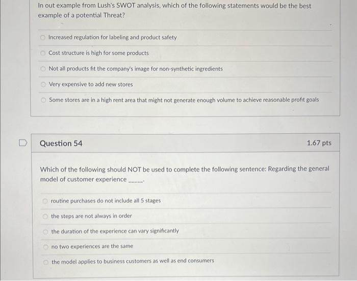Solved In out example from Lush's SWOT analysis, which of | Chegg.com
