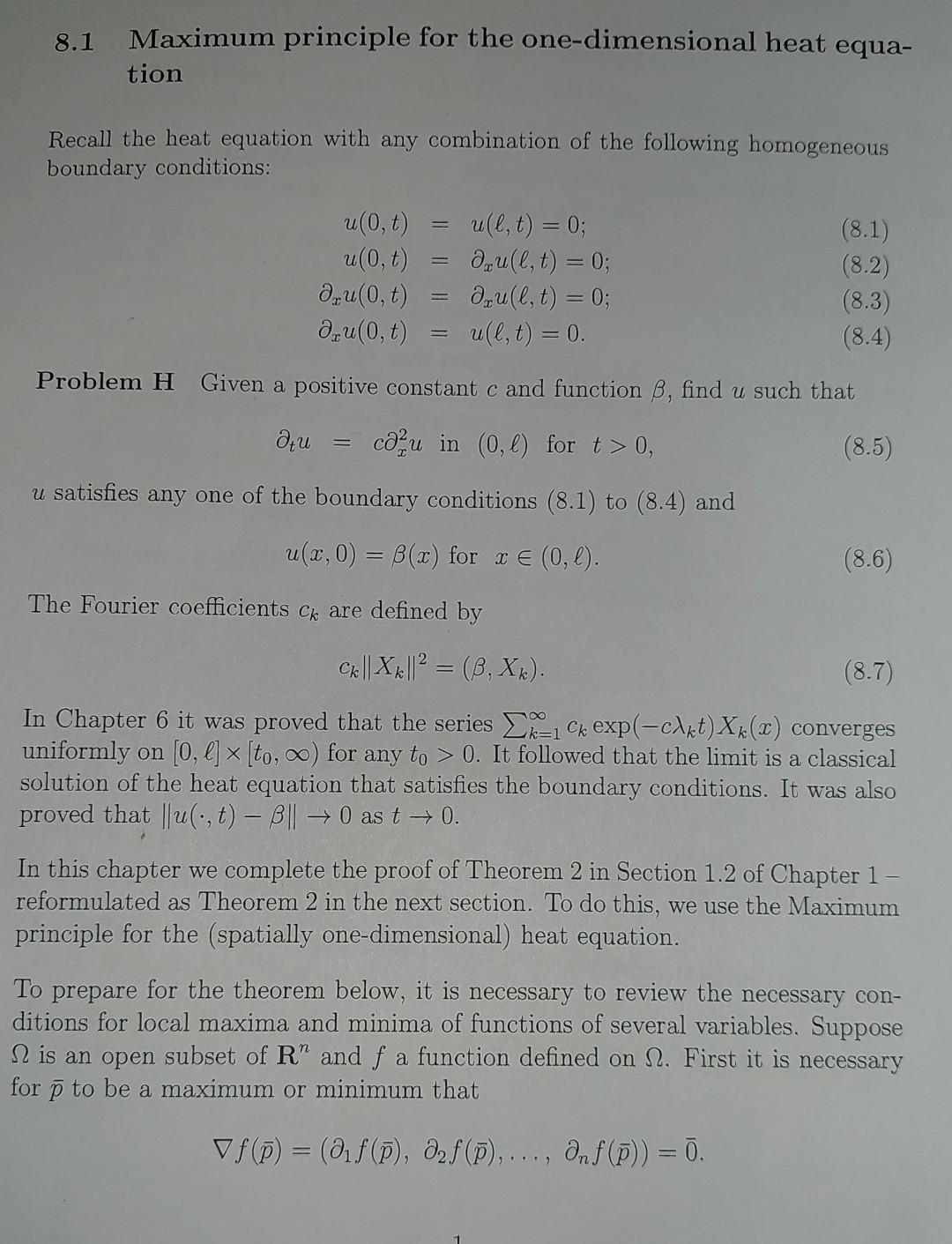 8.1 Maximum principle for the one-dimensional heat | Chegg.com