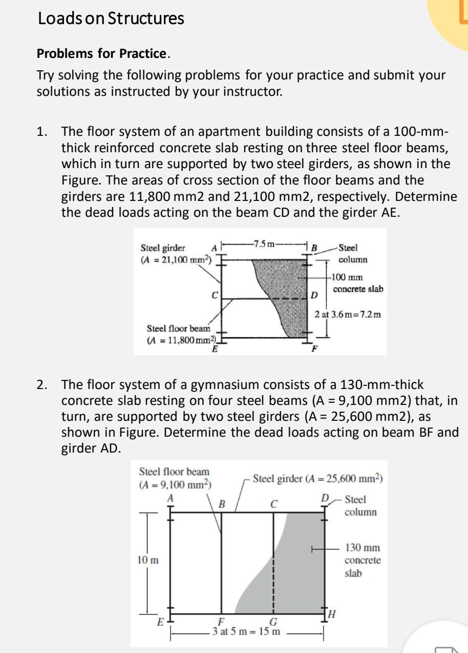 Solved Loads on Structures Problems for practice. Try | Chegg.com