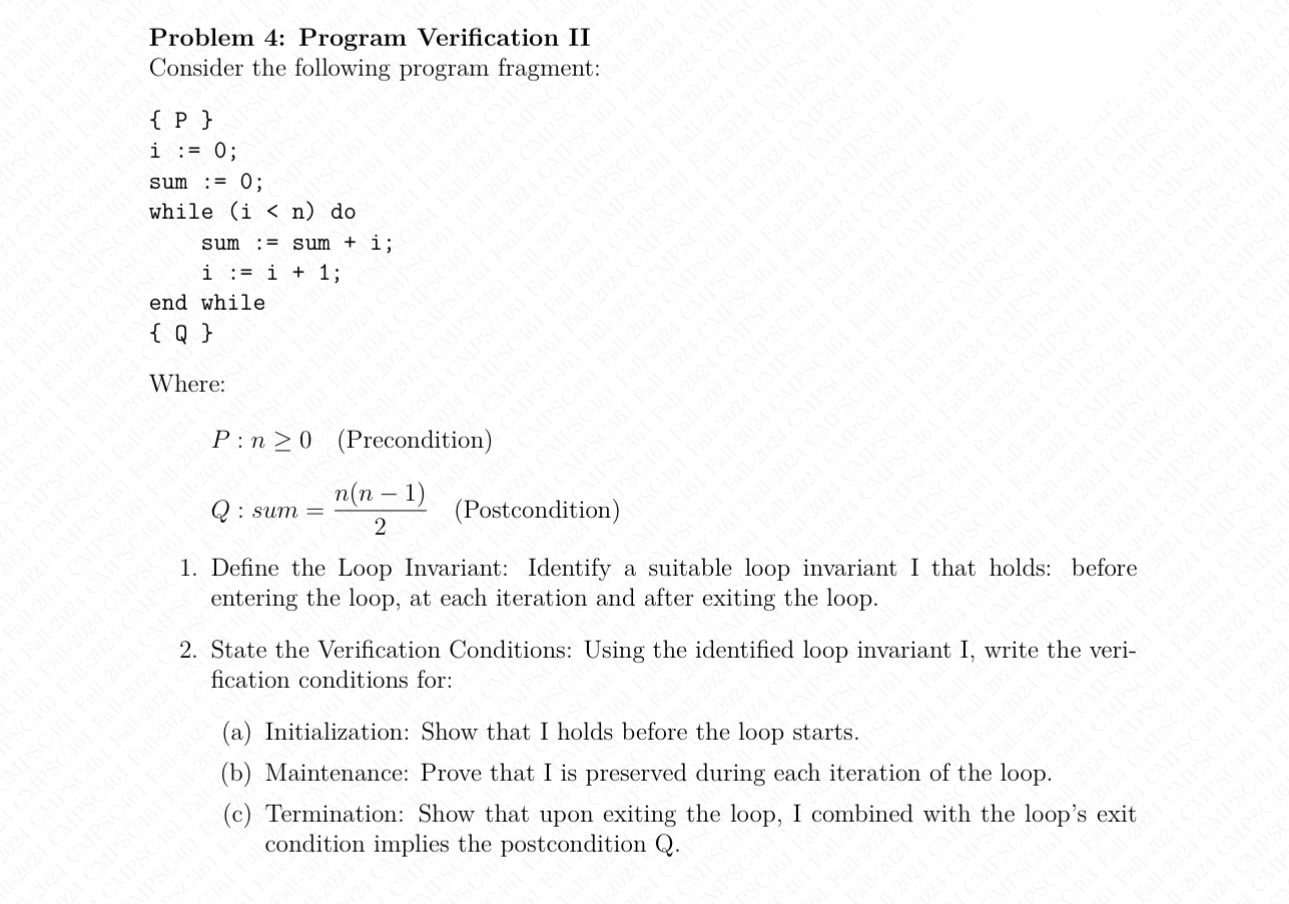 Solved Problem 4: Program Verification IIConsider the | Chegg.com