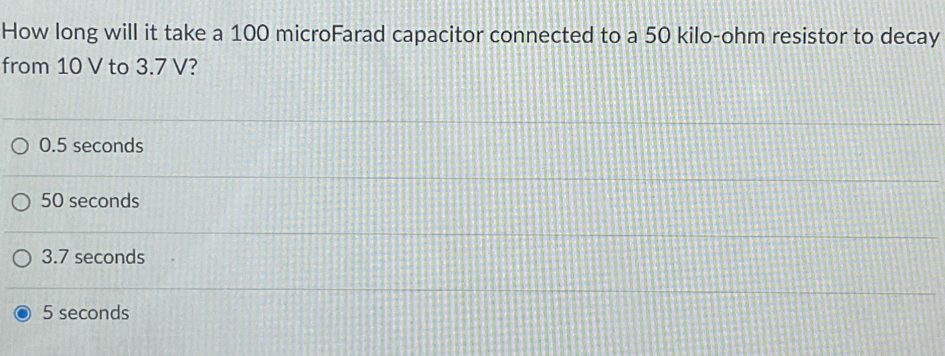 Solved How long will it take a 100 ﻿microFarad capacitor | Chegg.com