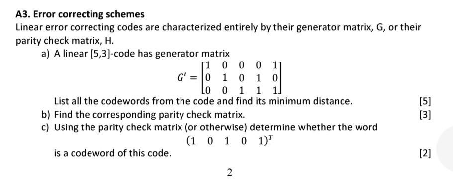 Solved A3. Error correcting schemes Linear error correcting | Chegg.com