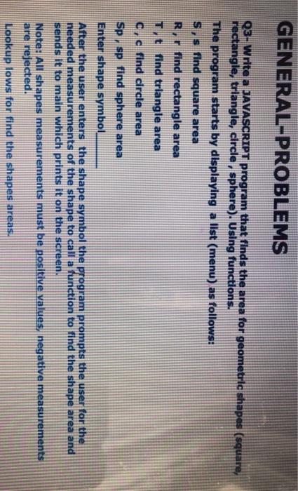 Solved GENERAL-PROBLEMS Q3. Write a JAVASCRIPT program that | Chegg.com