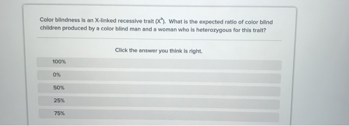 Solved Color blindness is an X-linked recessive trait (x"). | Chegg.com