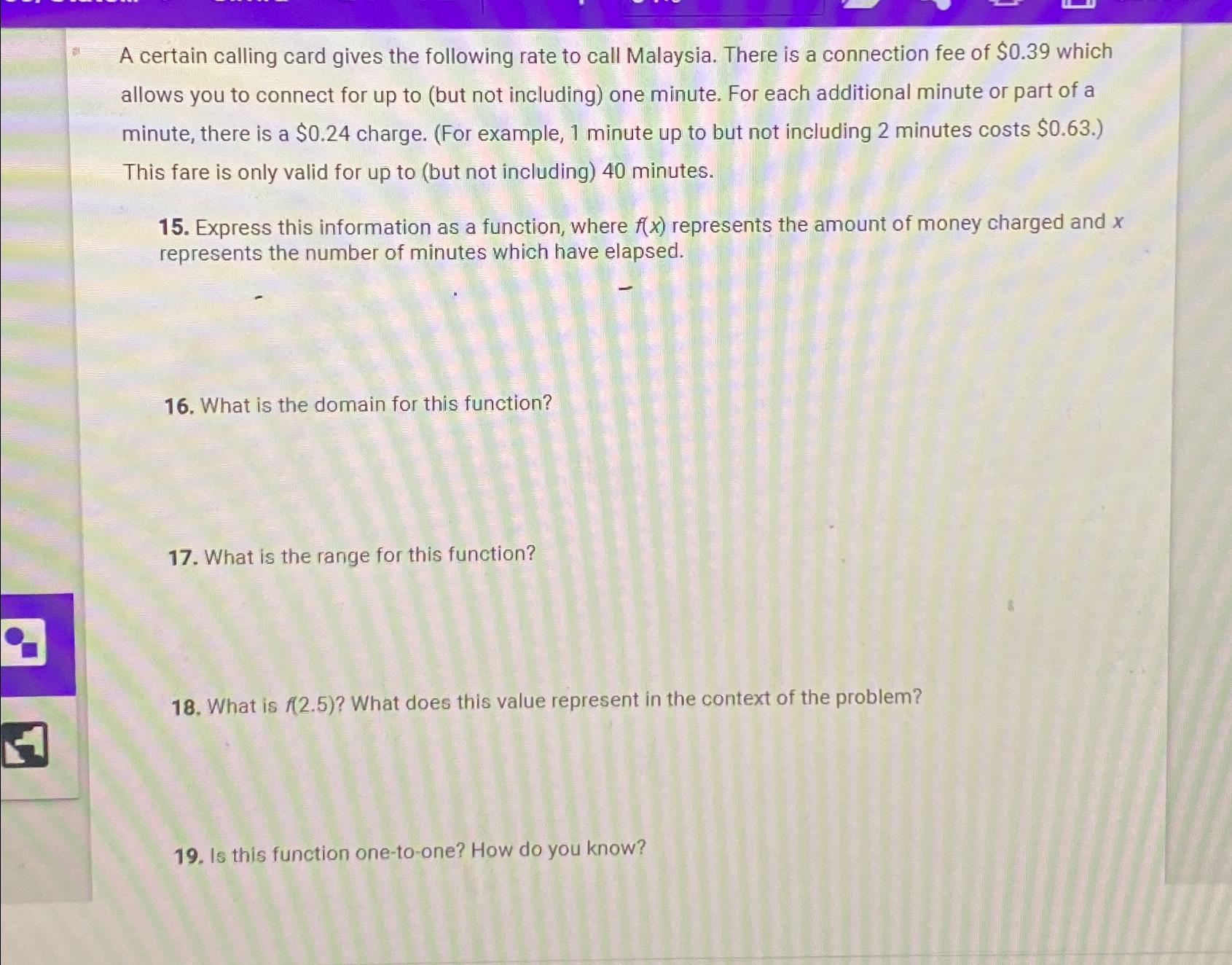 Solved A certain calling card gives the following rate to | Chegg.com