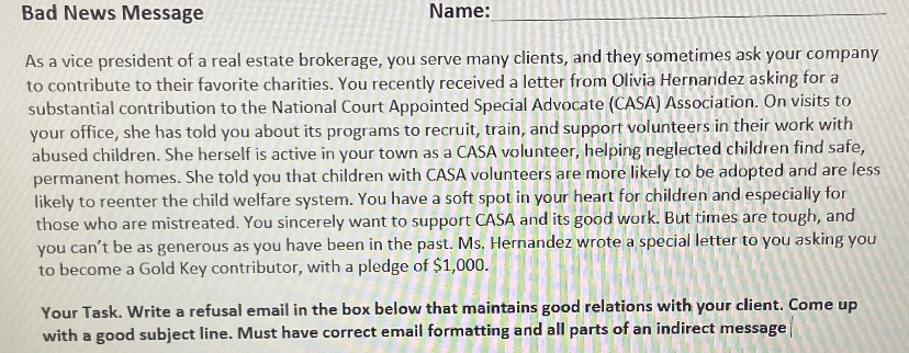 Solved Bad News MessageName:As a vice president of a real | Chegg.com