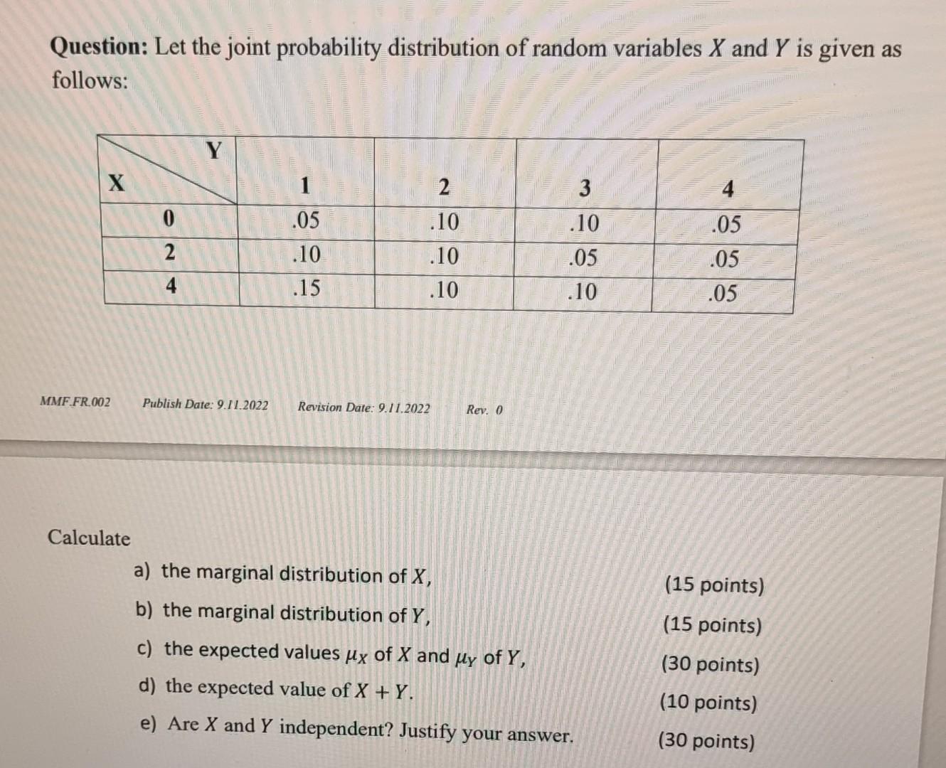 Solved Question: Let the joint probability distribution of | Chegg.com