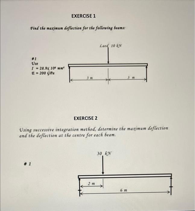 Solved EXERCISE 1 Find the maximum deflection for the | Chegg.com