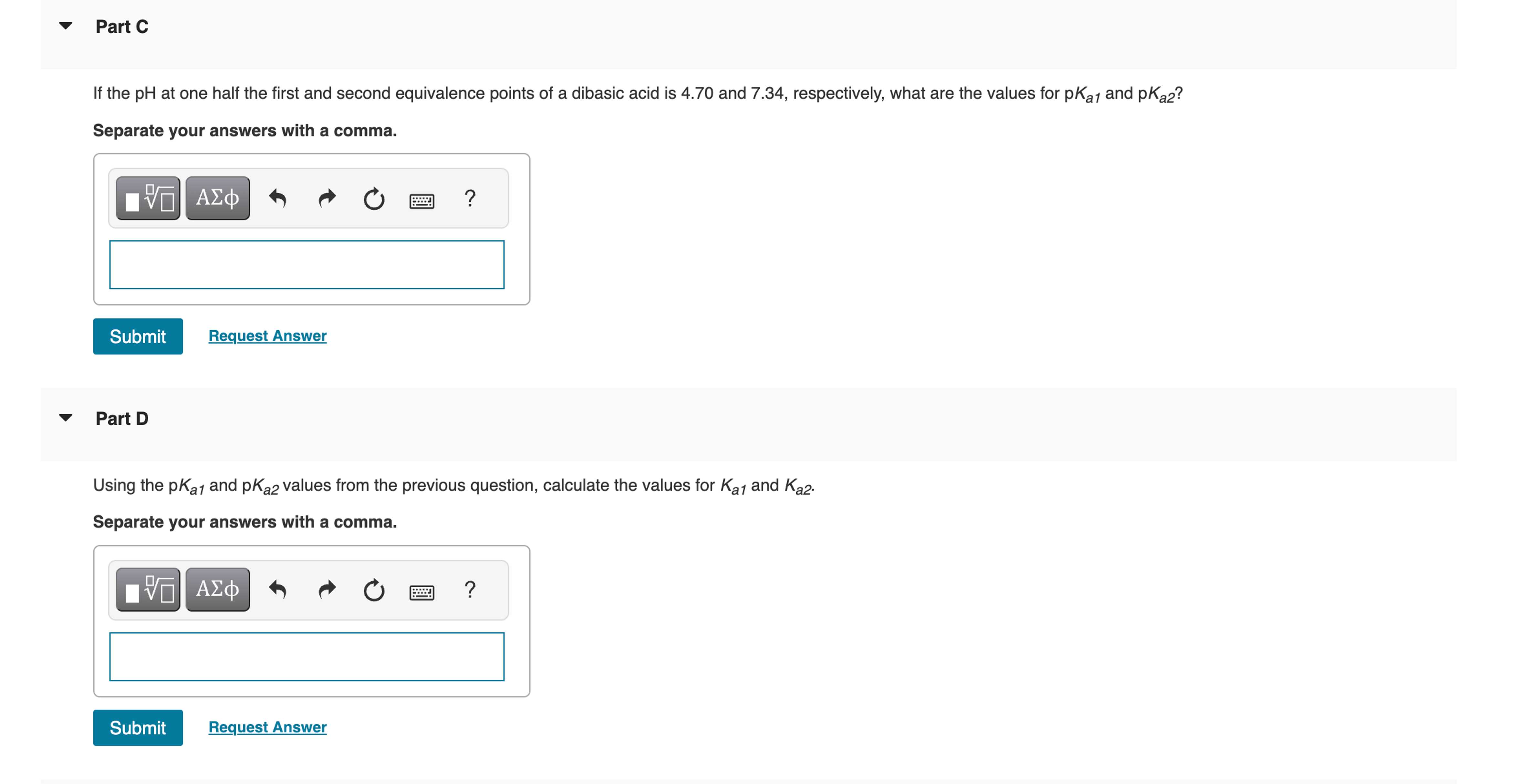 Solved Part CIf the pH ﻿at one half the first and second | Chegg.com