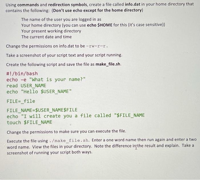Solved Using commands and redirection symbols, create a file | Chegg.com