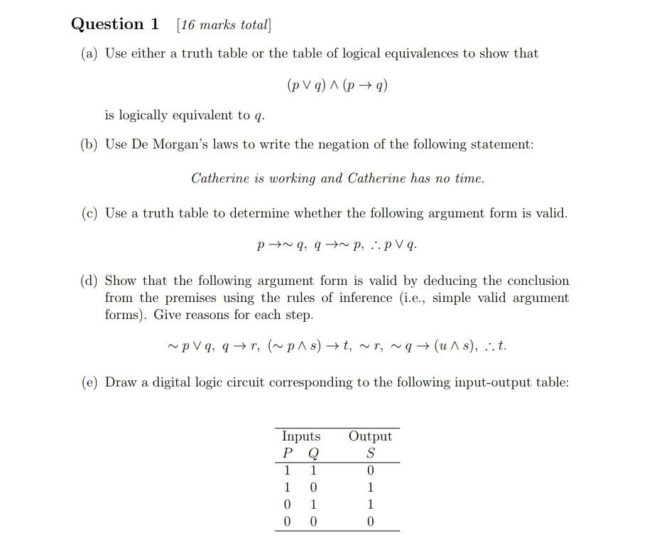 Solved (a) Use either a truth table or the table of logical | Chegg.com