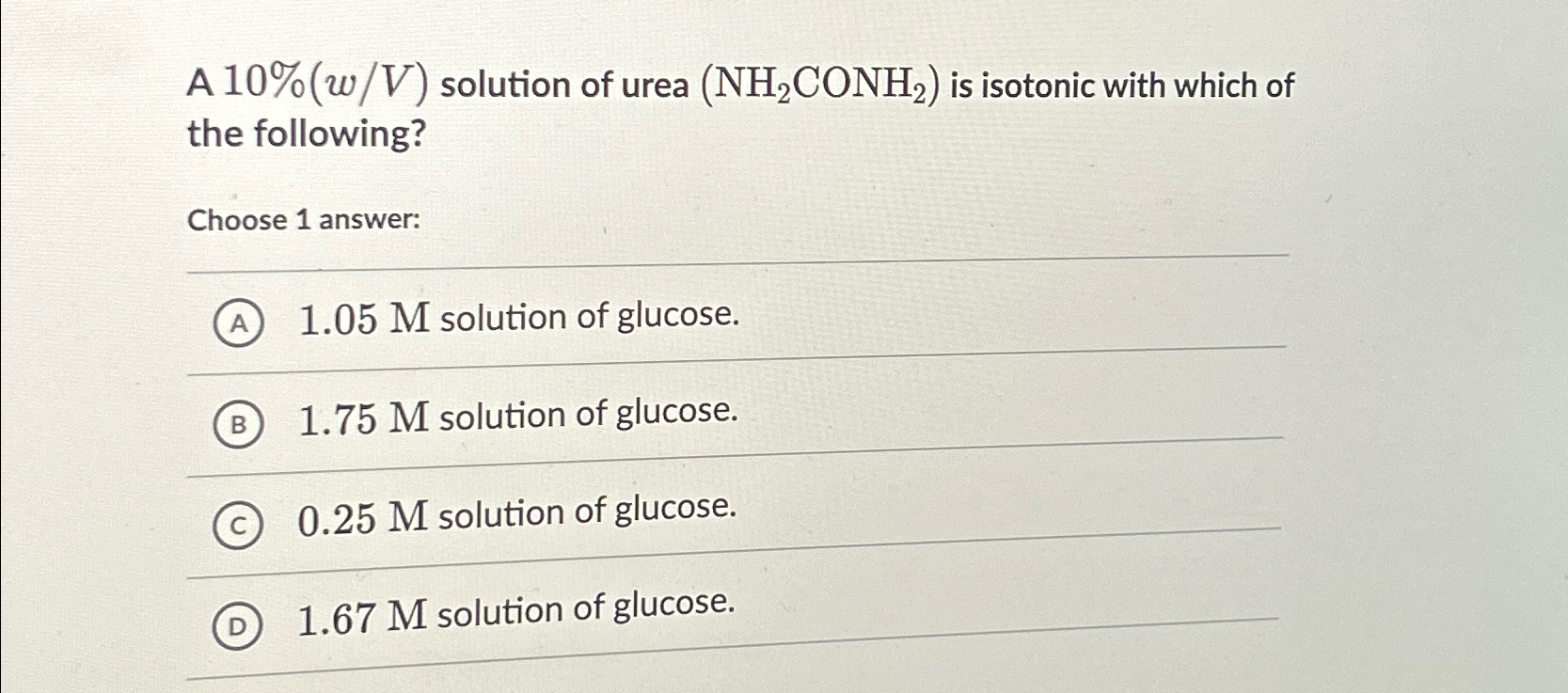 Solved A 10%(wV) ﻿solution of urea (NH2CONH2) ﻿is isotonic | Chegg.com