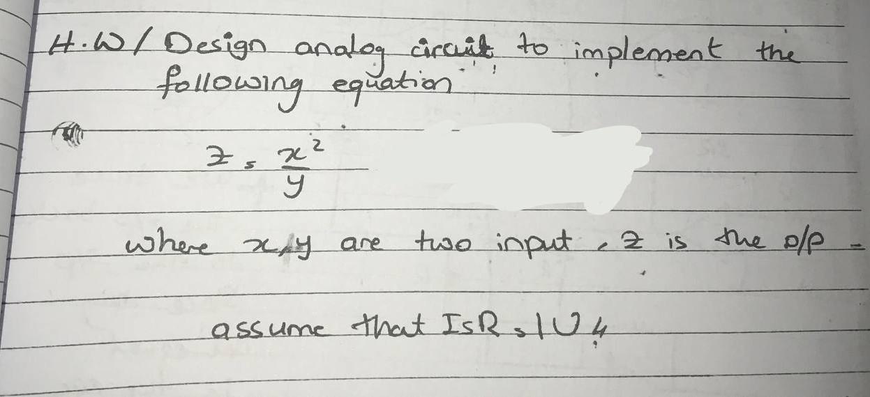 Solved M/Design analog circuit to implement the following | Chegg.com