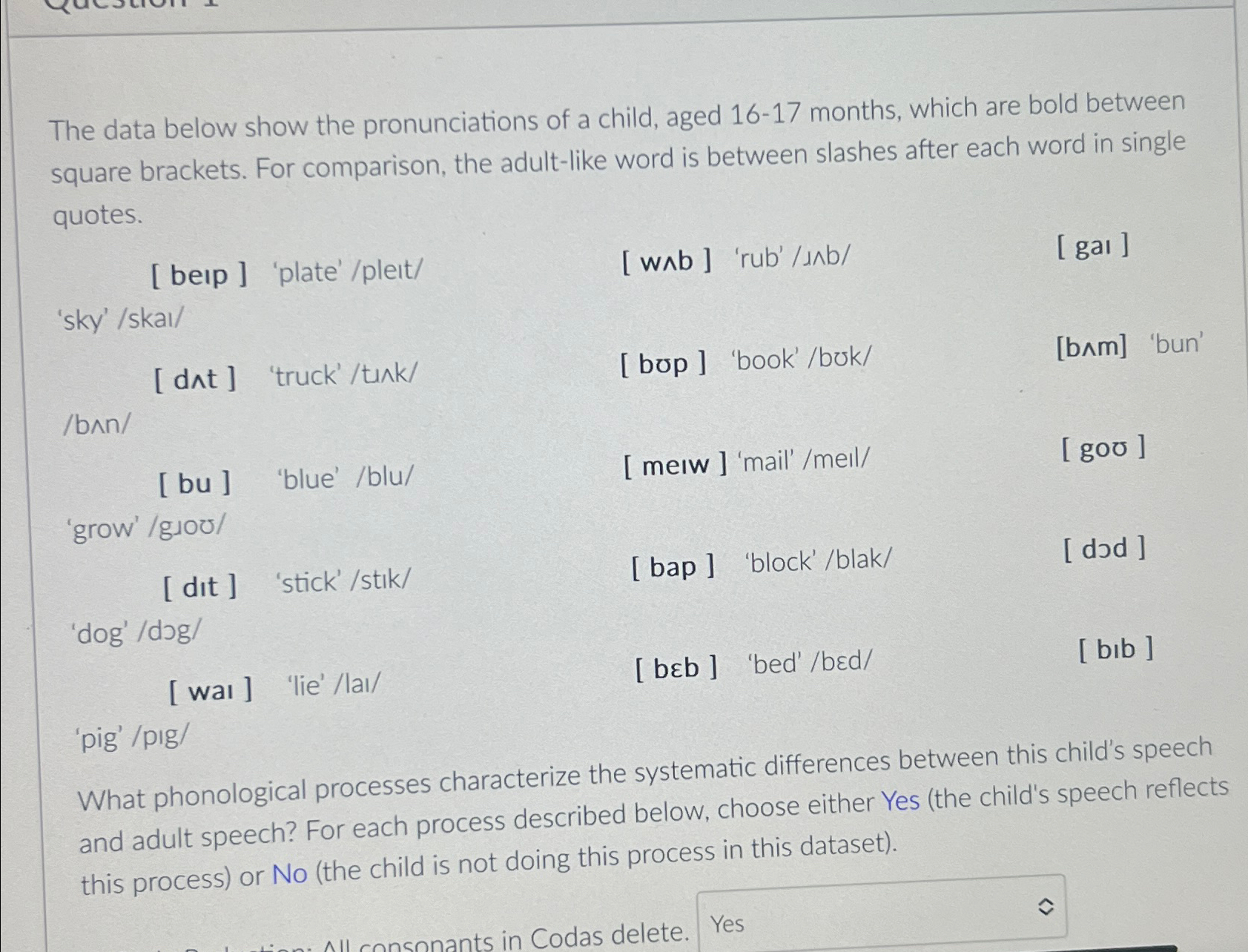 Solved The data below show the pronunciations of a child, | Chegg.com