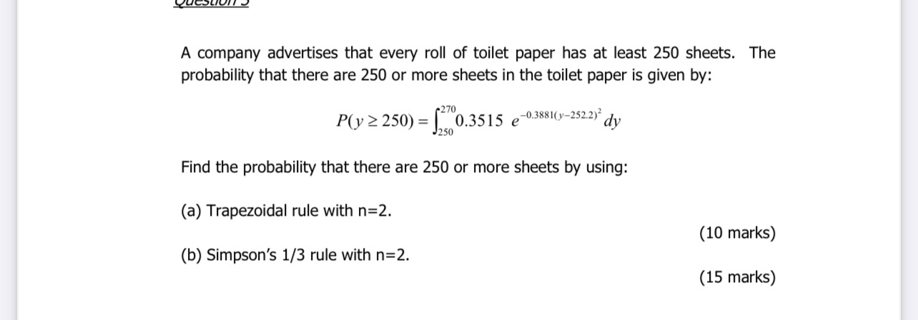 Solved A company advertises that every roll of toilet paper | Chegg.com