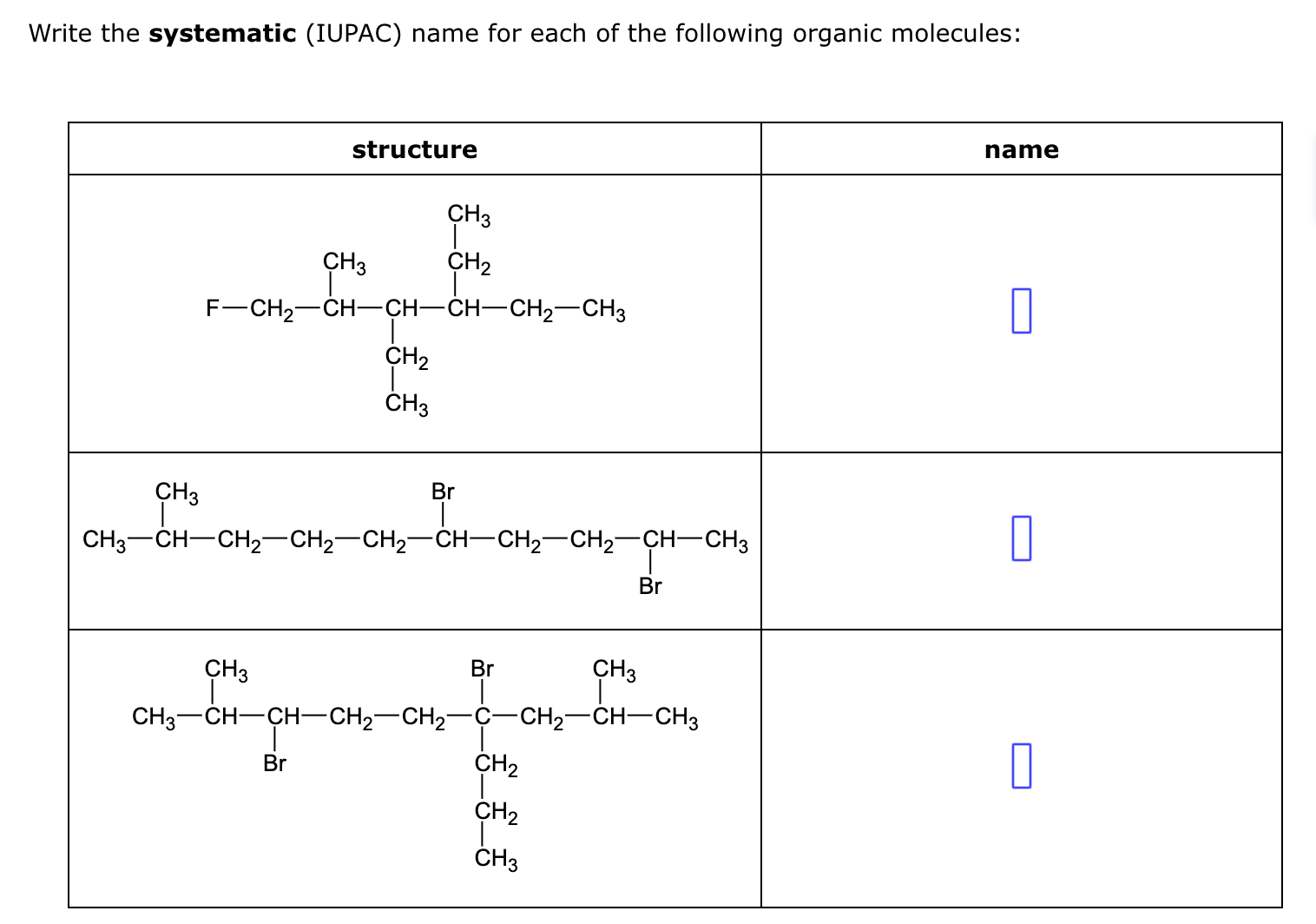 Solved Write the systematic (IUPAC) ﻿name for each of the | Chegg.com