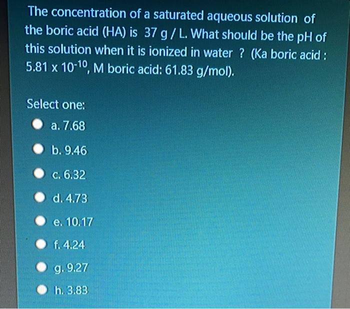 Solved ‏The concentration of a saturated aqueous solution of | Chegg.com