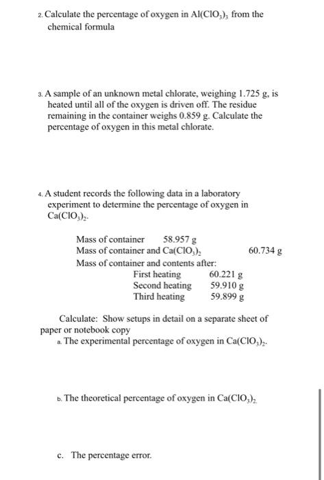 Solved PERCENTAGE OF OXYGEN IN KCIO, Introduction: In this | Chegg.com