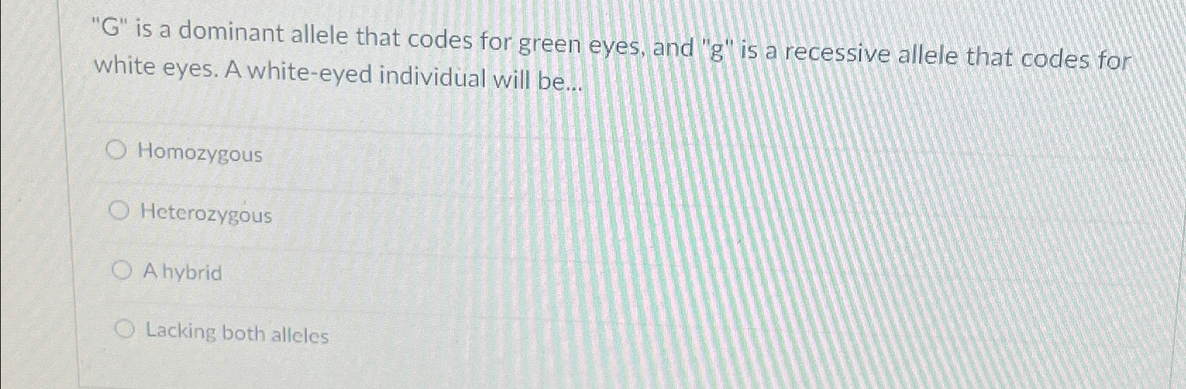 Solved " G " ﻿is a dominant allele that codes for green | Chegg.com