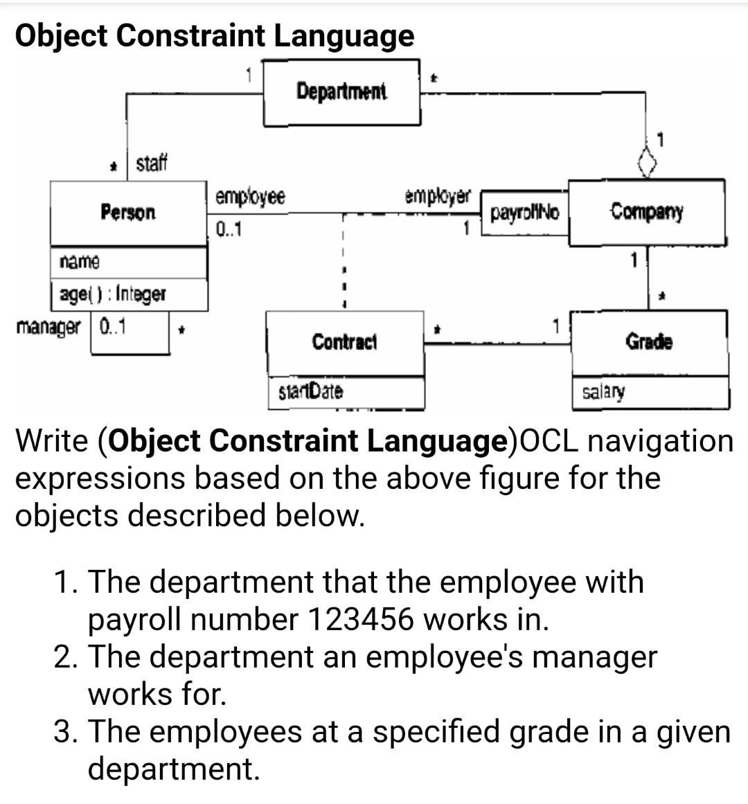 Solved Object Constraint Language Department statt employer | Chegg.com