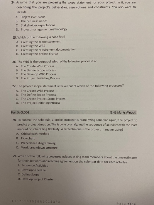 Solved 24. Assume that you are preparing the scope statement | Chegg.com