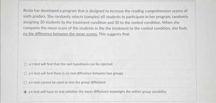 Solved Reida has developed a program that is designed to | Chegg.com